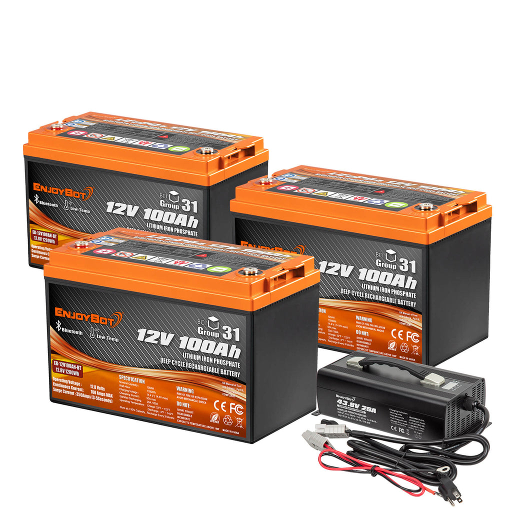 Enjoybot 12V 100Ah BT LiFePO4 Lithium Battery with Bluetooth & Low-Tem ...