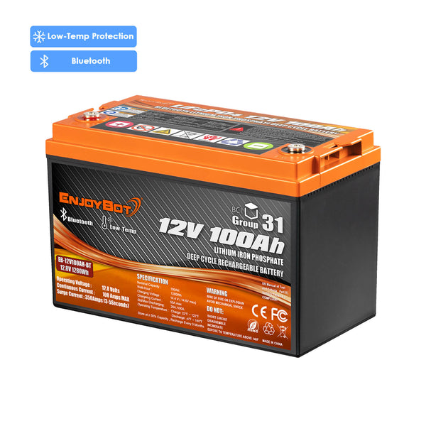 Enjoybot 12V 100Ah BT LiFePO4 Lithium Battery with Bluetooth & Low-Tem ...