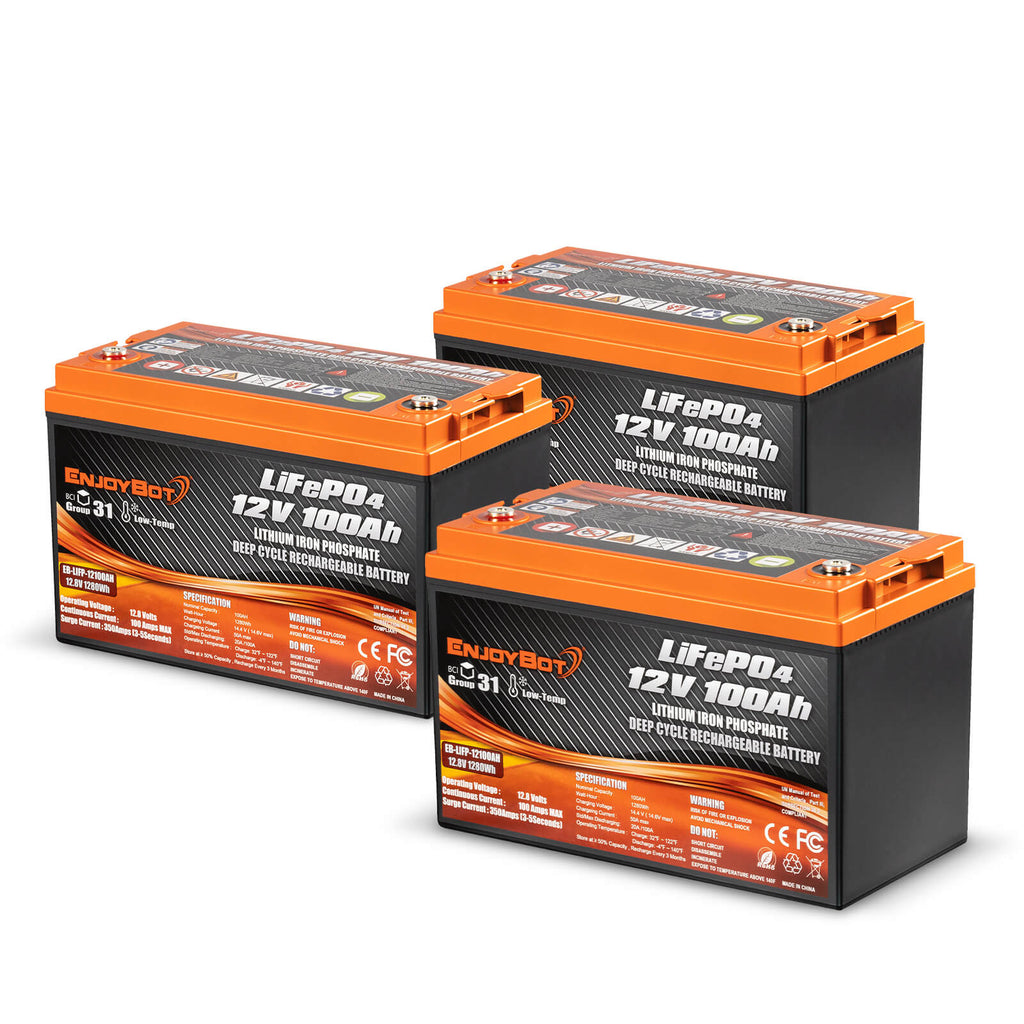 Enjoybot 12V 100AH LiFePO4 Lithium Battery, Group 31 Battery, 1280 Wh ...