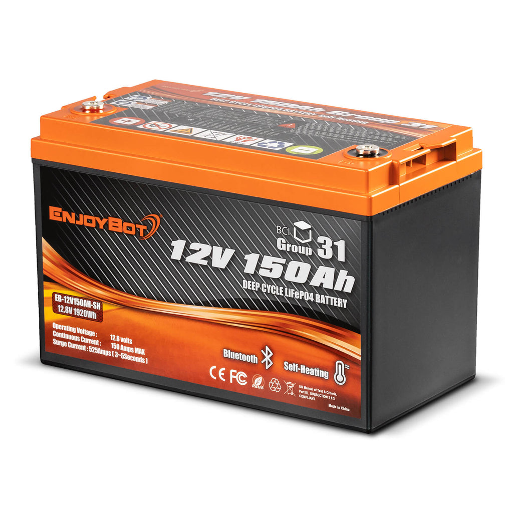 Enjoybot 12V 150Ah Group 31 Bluetooth LiFePO4 Lithium Battery With Self ...