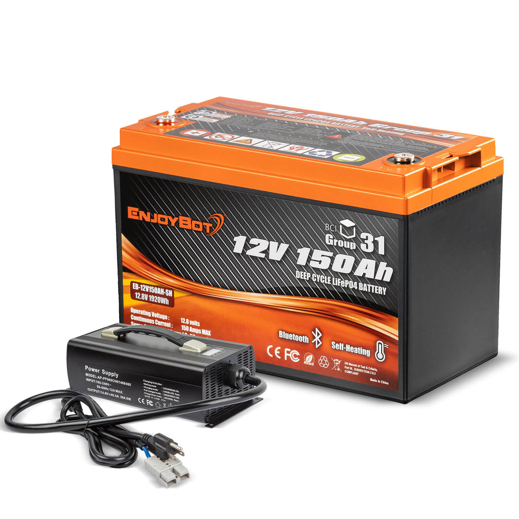 Enjoybot 12V 150Ah Group 31 Bluetooth LiFePO4 Lithium Battery With Self ...