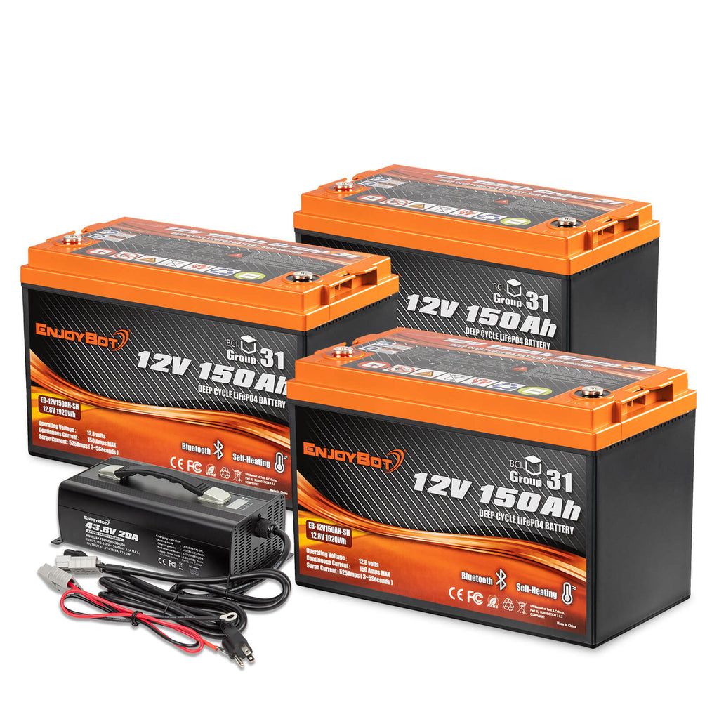 Enjoybot 36V 150Ah LiFePO4 Lithium Golf Cart Battery Set - 3 Batteries ...