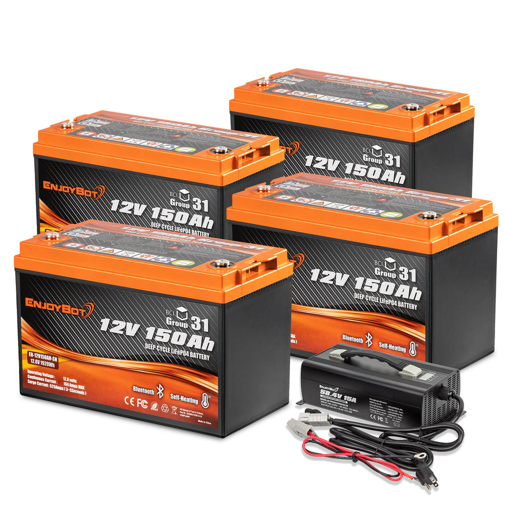 Enjoybot 48V 150Ah LiFePO4 Lithium Golf Cart Battery Set - 4 Batteries ...