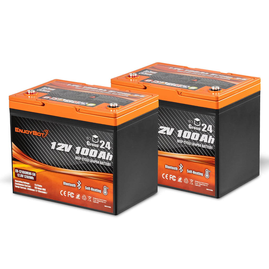 Enjoybot 12V 100Ah Group 24 LiFePO4 Lithium Battery With Self-Heating ...