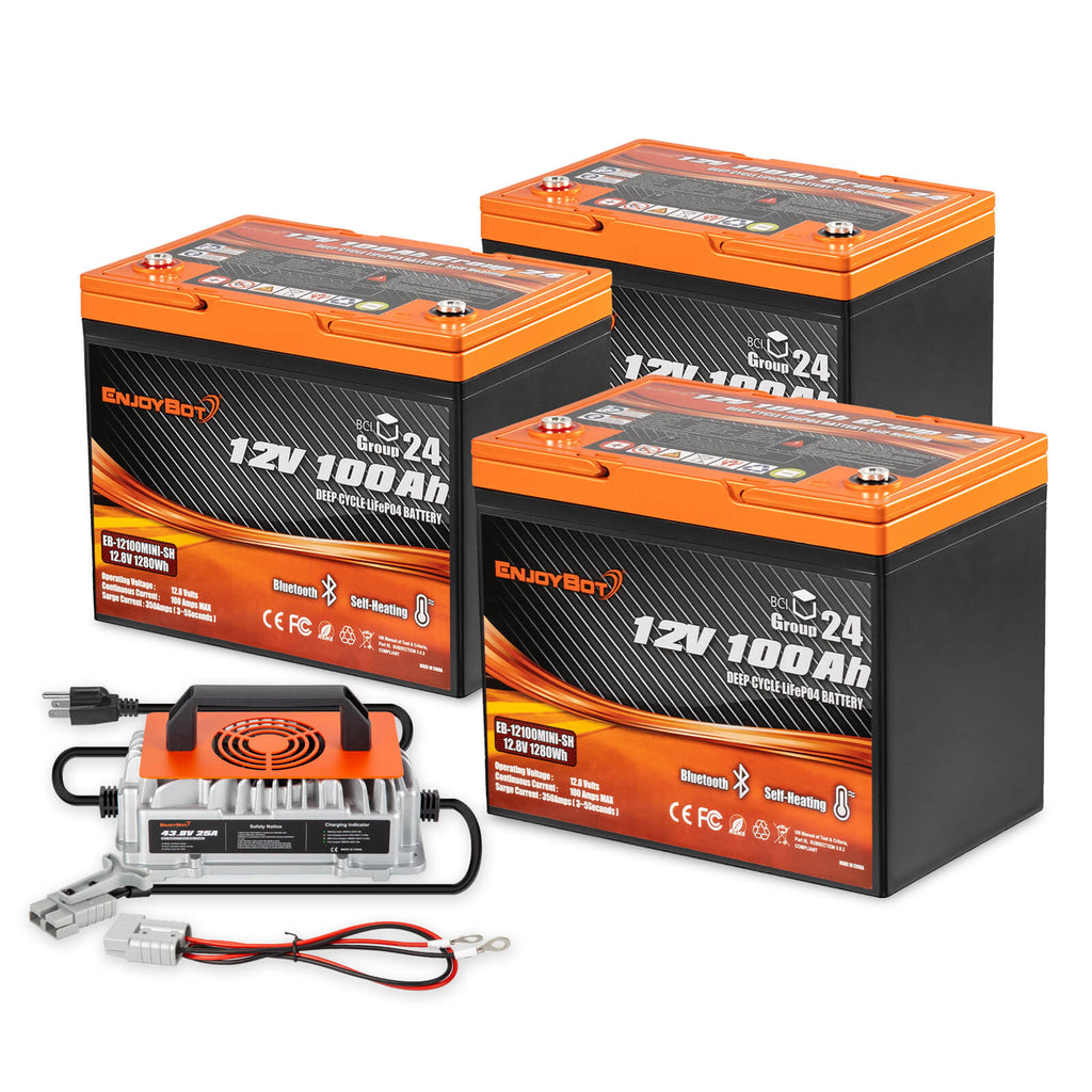 Enjoybot 12V 100Ah Group 24 LiFePO4 Lithium Battery With Self-Heating ...