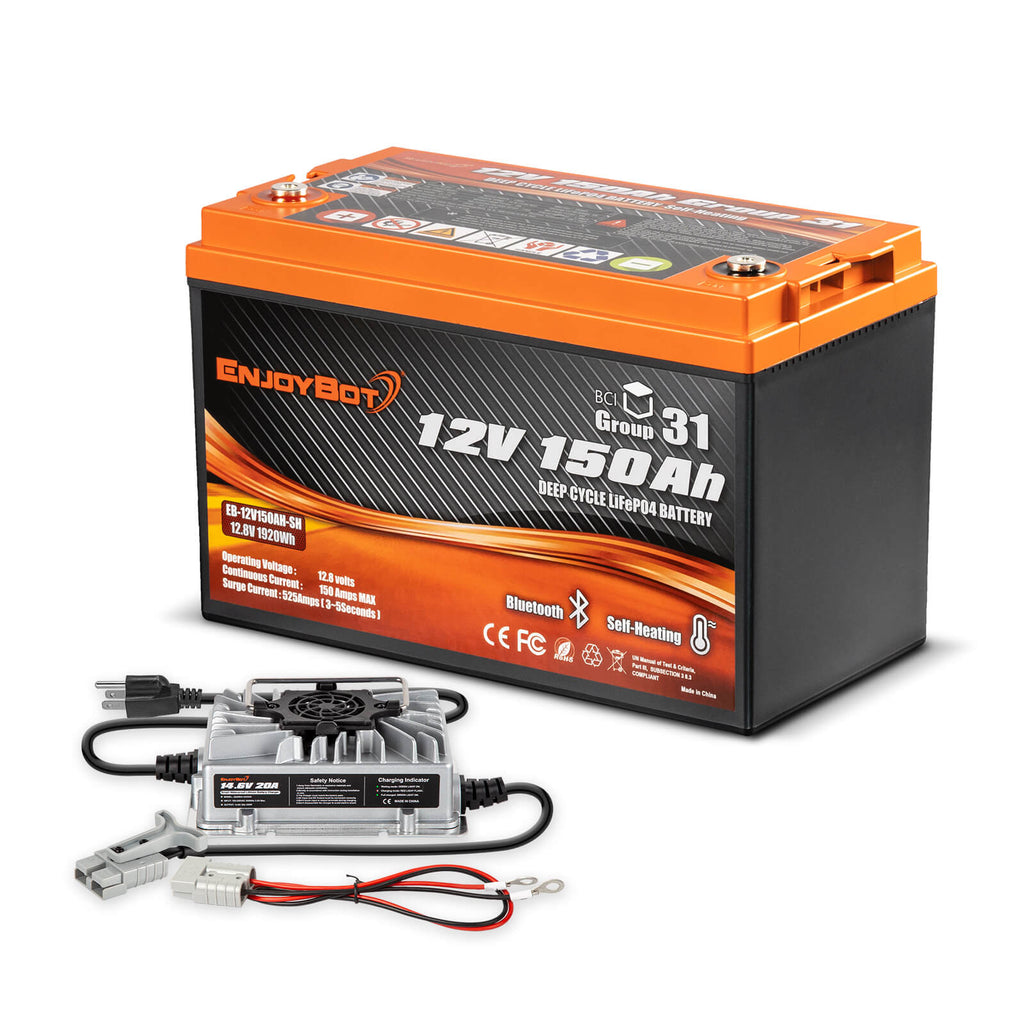 Enjoybot 12V 150Ah Group 31 Bluetooth LiFePO4 Lithium Battery With Self ...