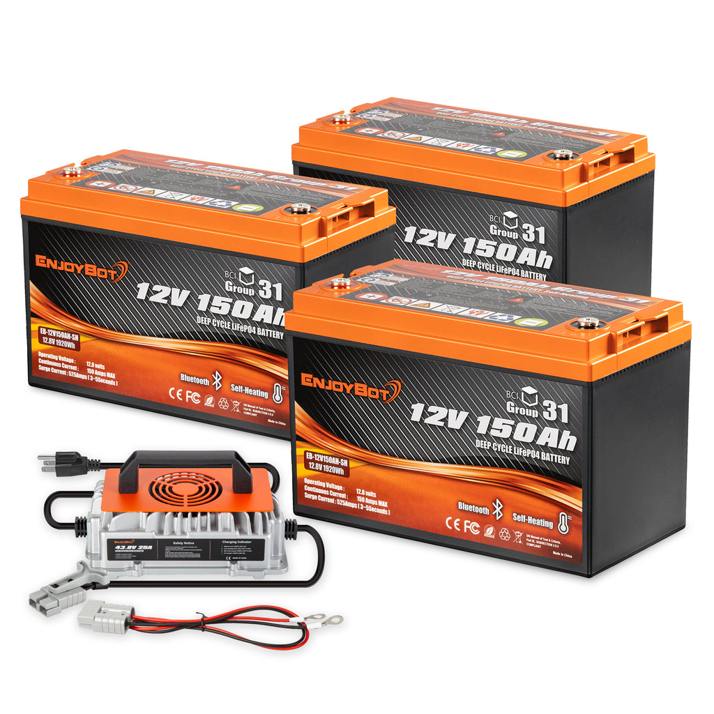Enjoybot 36V 150Ah LiFePO4 Lithium Golf Cart Battery Set - 3 Batteries ...