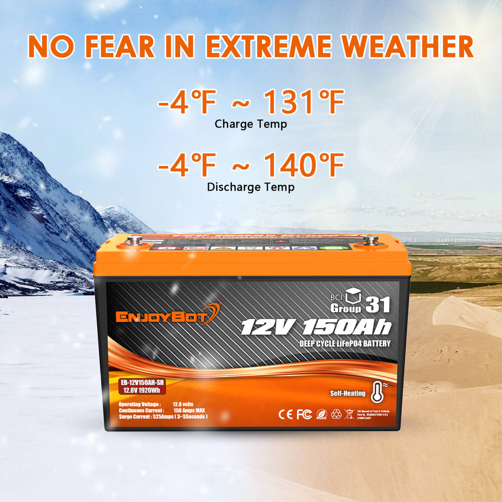 Enjoybot 12V 150Ah Group 31 LiFePO4 Lithium Battery With Self-Heating ...