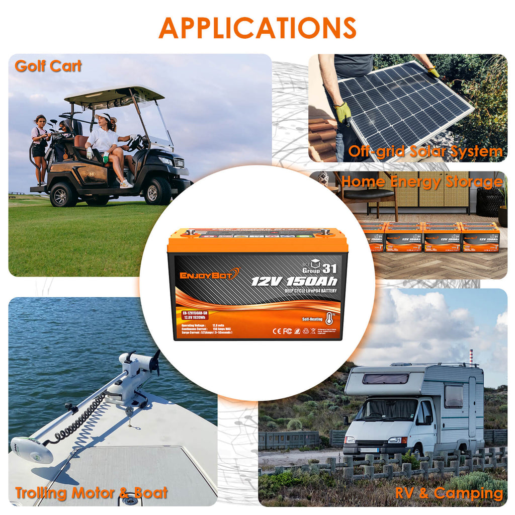 Enjoybot 12V 150Ah Group 31 LiFePO4 Lithium Battery With Self-Heating ...